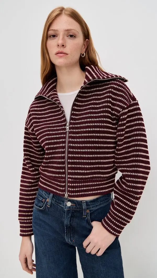 Madewell Striped Knit Zip-up Jacket - Pomegranate Stripe